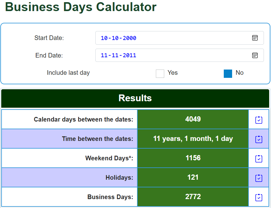 Business Days Calculator - UScalculator.com