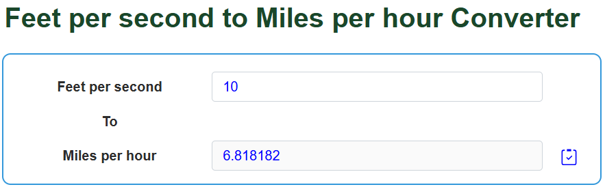 Feet per second to Miles per hour Converter - UScalculator.com