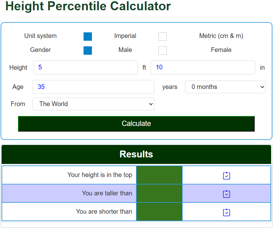 Height Percentile Calculator - UScalculator.com
