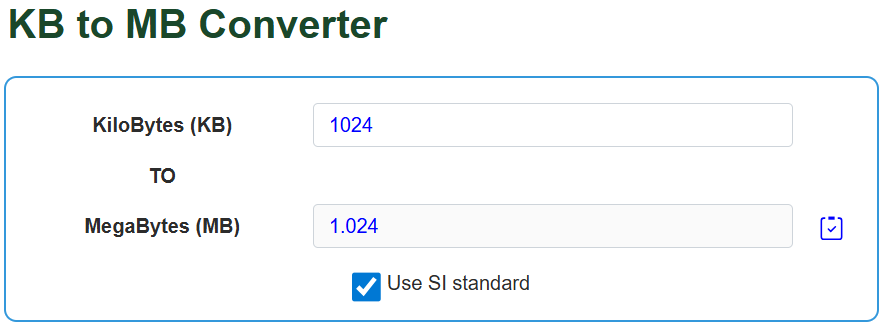 KB to MB Converter - UScalculator.com