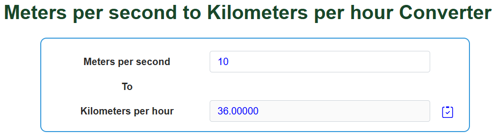 Meters per second to Kilometers per hour Converter - UScalculator.com