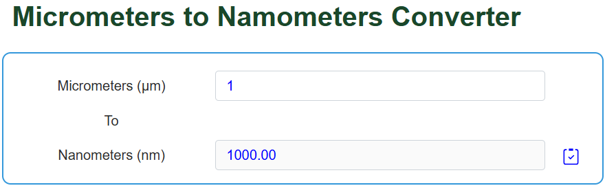 Micrometers to Nanometers Converter - UScalculator.com