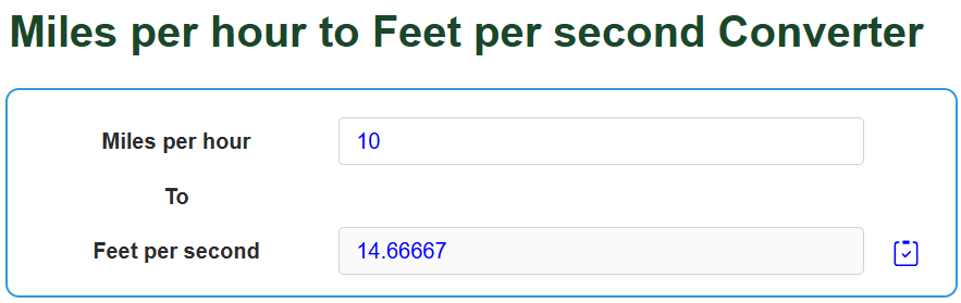 Miles per hour to Feet per second Converter - UScalculator.com