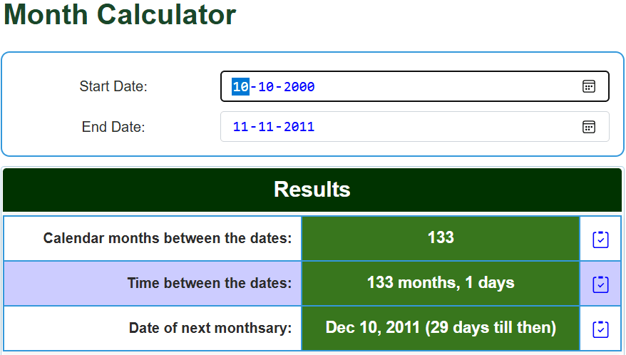 Month Calculator - UScalculator.com