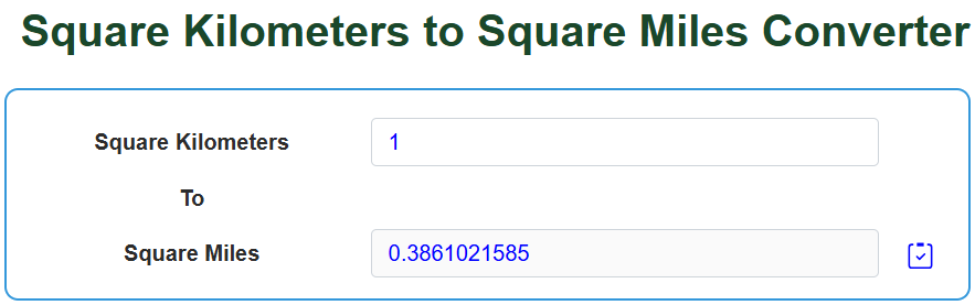 Square Kilometers to Square Miles Converter - UScalculator.com