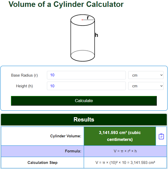 Volume of a Cylinder Calculator - UScalculator.com